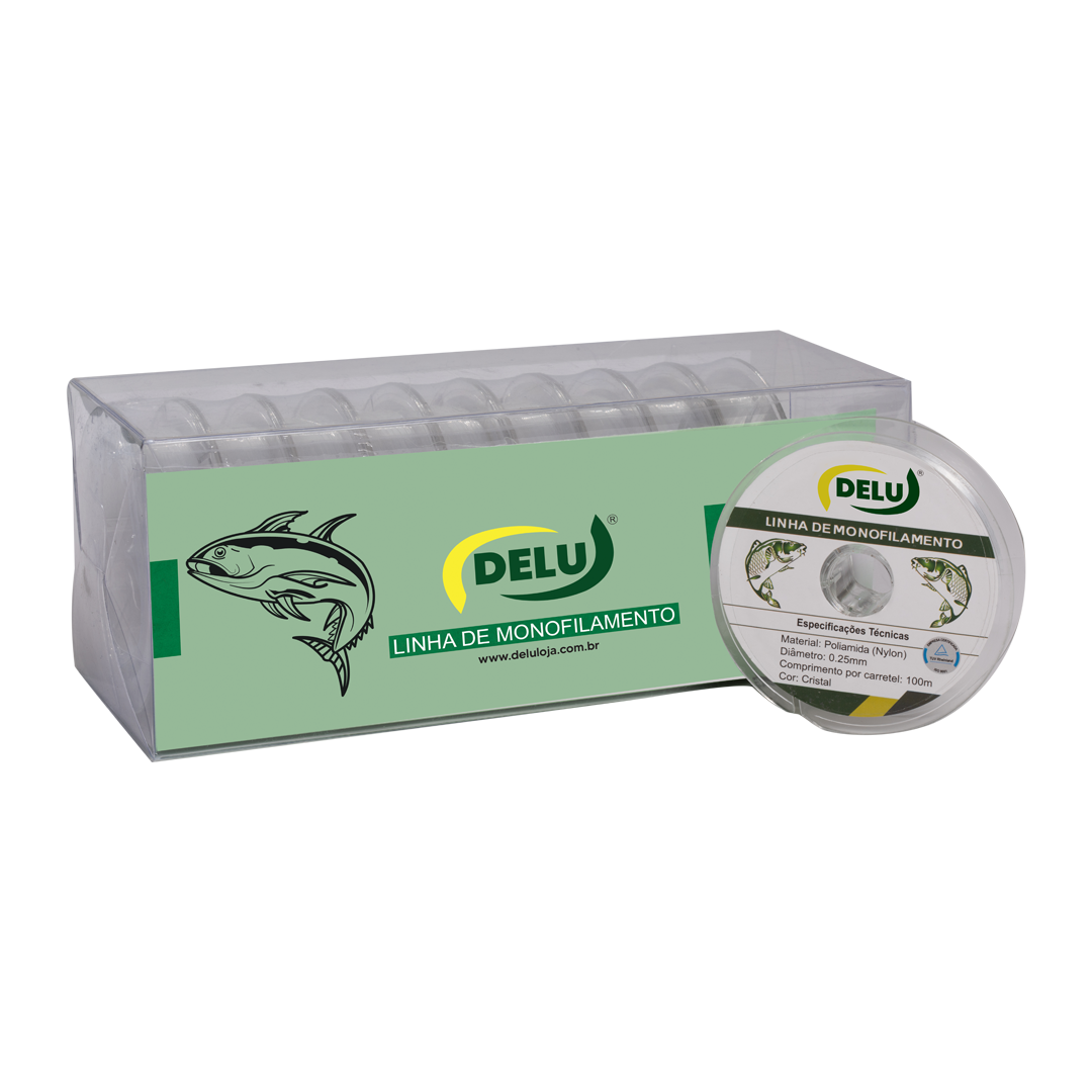 LINHA DE NYLON DELU FIO 0,30MM - 100MT - CAIXA C/ 10UN - PESCA | CRISTAL